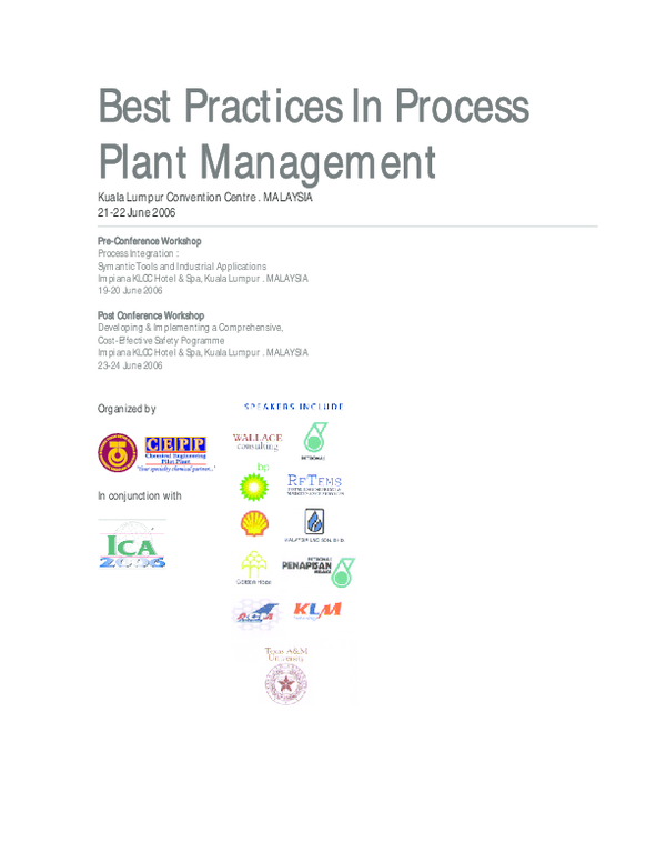 Best Practices In Process Plant Management