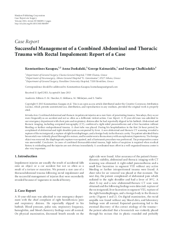 (PDF) Successful Management of a Combined Abdominal and Thoracic Trauma ...