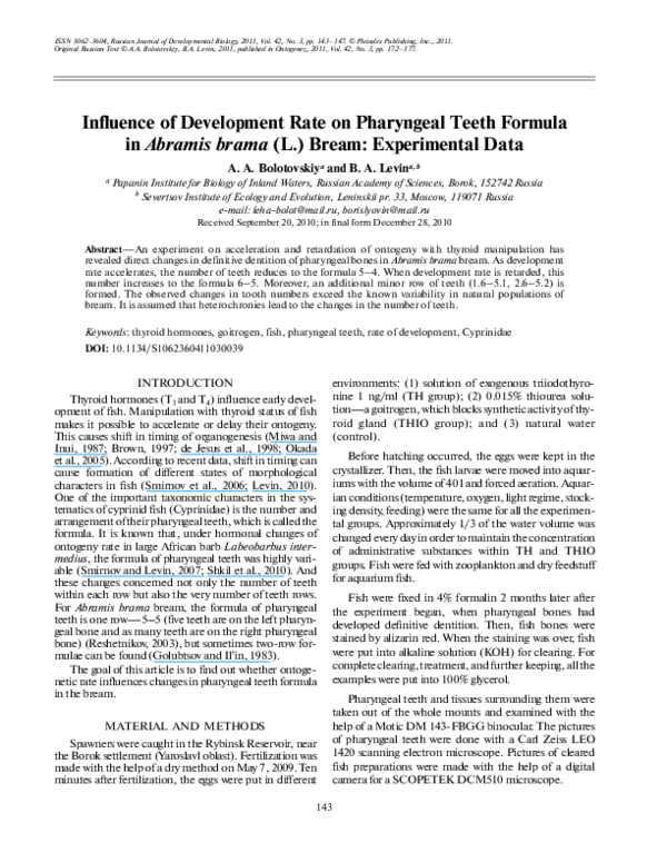 (PDF) Influence of development rate on pharyngeal teeth formula in ...