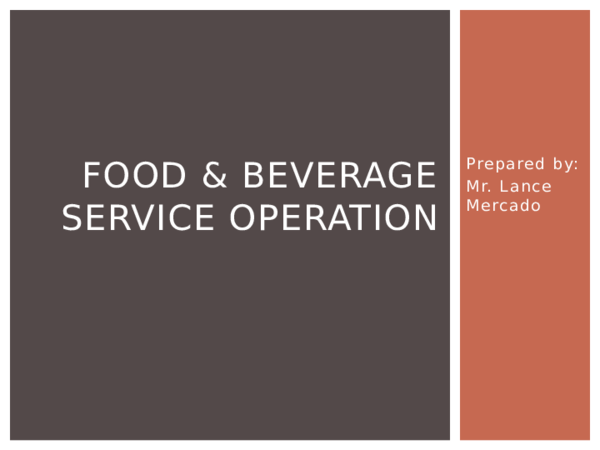 (PPT) 2. Food & Beverage Service Operation (Purchasing, Storage ...