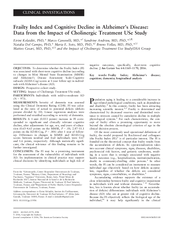 (PDF) Frailty Index and Cognitive Decline in Alzheimer's Disease: Data ...