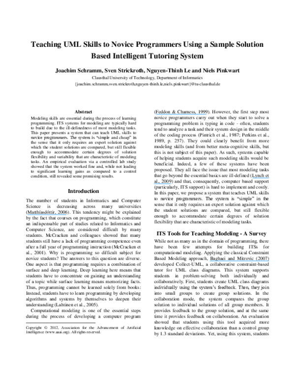 (PDF) Teaching UML Skills to Novice Programmers Using a Sample Solution Based Intelligent ...