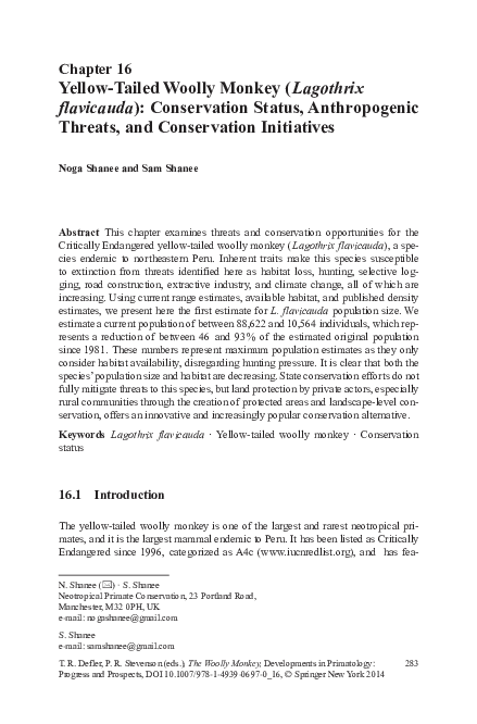 (PDF) Yellow-Tailed Woolly Monkey (Lagothrix flavicauda): Conservation ...