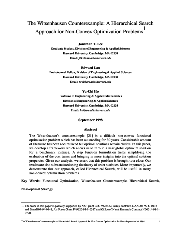 (PDF) The Witsenhausen counterexample: a hierarchical search approach for nonconvex optimization ...