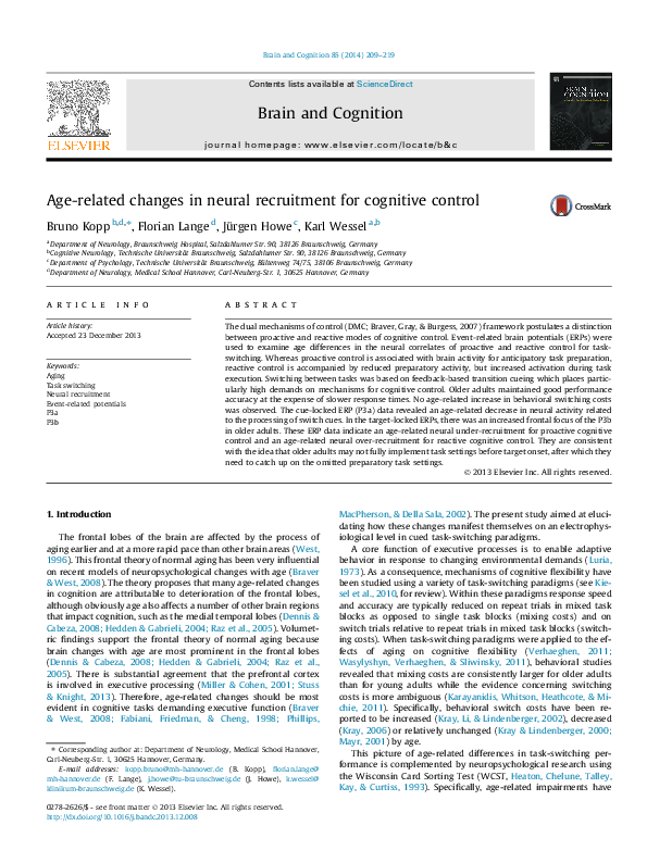 (PDF) Age-related changes in neural recruitment for cognitive control | Florian Lange - Academia.edu