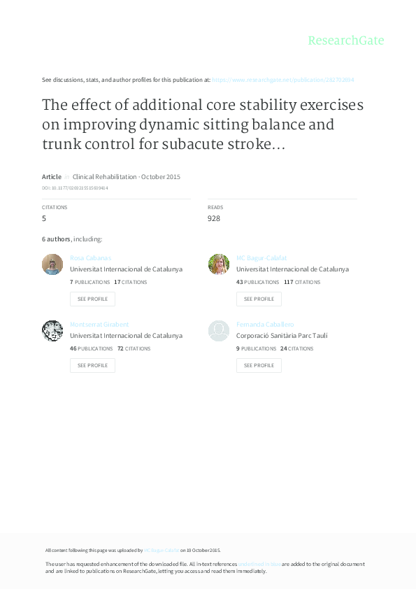 (PDF) The effect of additional core stability exercises on improving dynamic sitting balance and ...