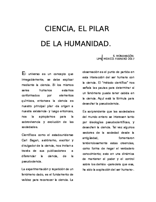 (DOC) CIENCIA, EL PILAR DE LA HUMANIDAD