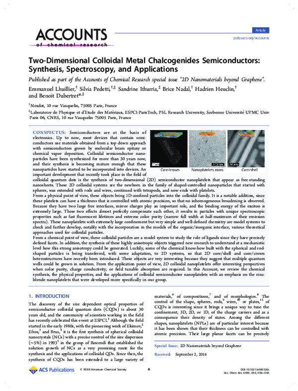 (PDF) Two-Dimensional Colloidal Metal Chalcogenides Semiconductors: Synthesis, Spectroscopy, and ...