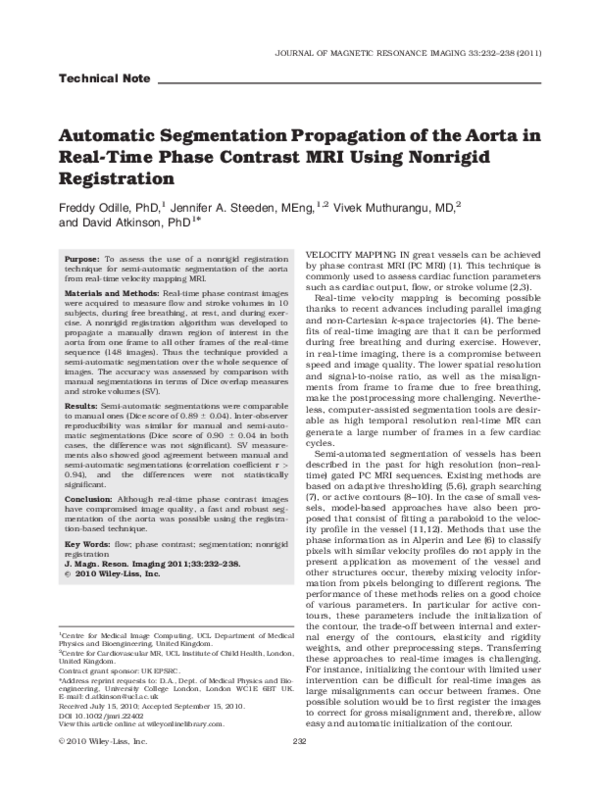 Automatic Segmentation Propagation of the Aorta in Real-Time Phase Contrast MRI Using Nonrigid ...