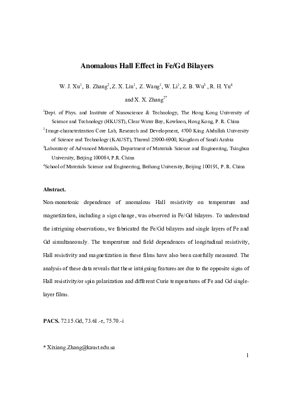 (PDF) Anomalous Hall effect in Fe/Gd bilayers