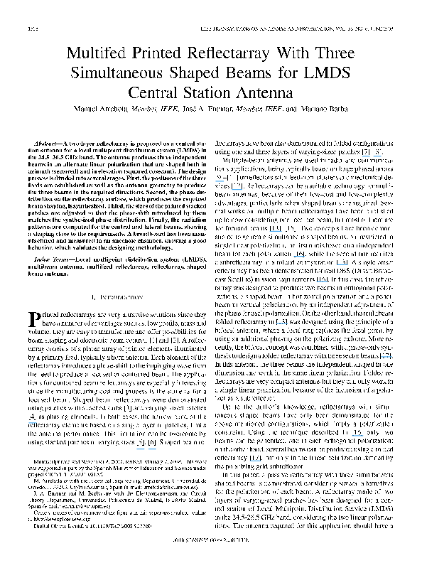 (PDF) Multifed Printed Reflectarray With Three Simultaneous Shaped ...
