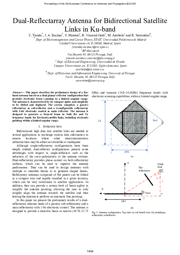 (PDF) Dual-reflectarray antenna for bidirectional satellite links in Ku ...