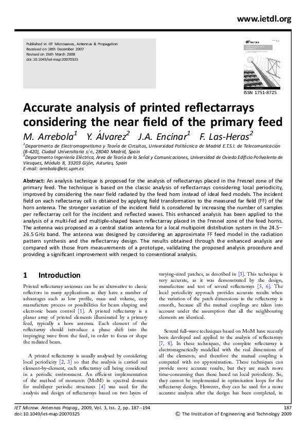(PDF) Accurate analysis of printed reflectarrays considering the near field of the primary feed