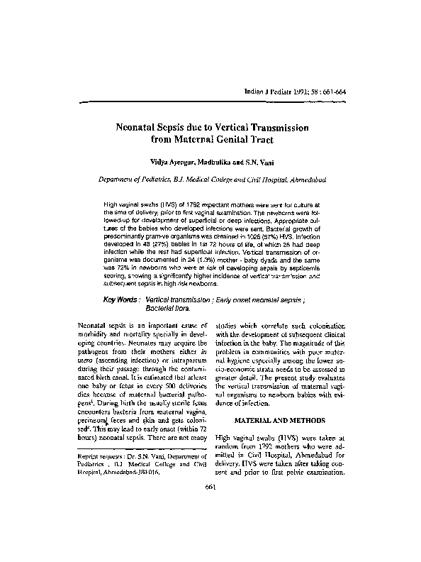 (PDF) Neonatal sepsis due to vertical transmission from maternal ...