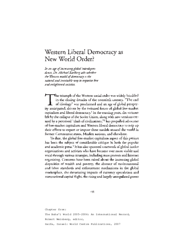 (PDF) Western Liberal Democracy as New World Order?