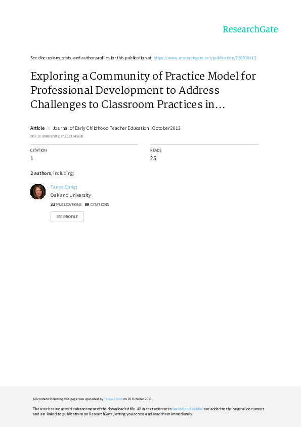 (PDF) Exploring a Community of Practice Model for Professional ...