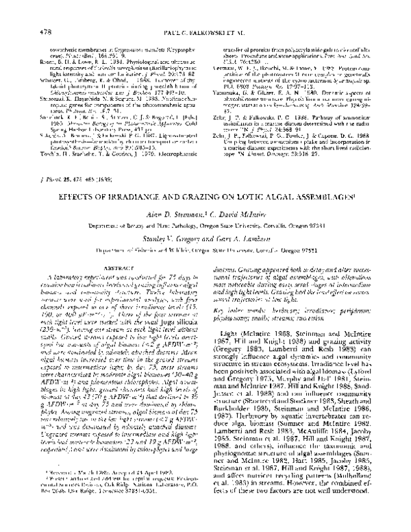 (PDF) Effects of Irradiance and Frazing on Lotic Algal Asemblages