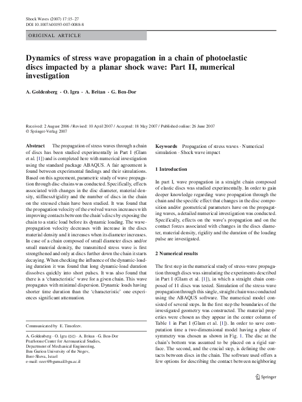 (PDF) Dynamics of stress wave propagation in a chain of photoelastic ...