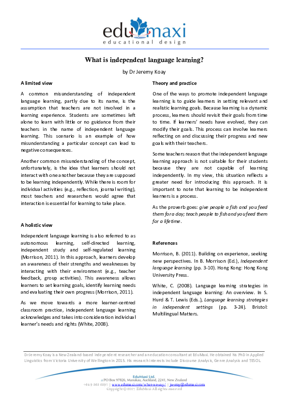 (PDF) What is independent language learning?