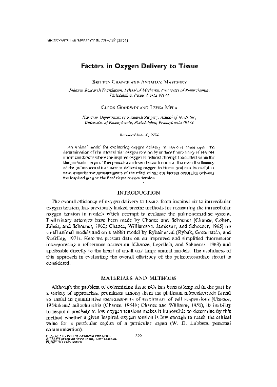 (PDF) Factors in oxygen delivery to tissue