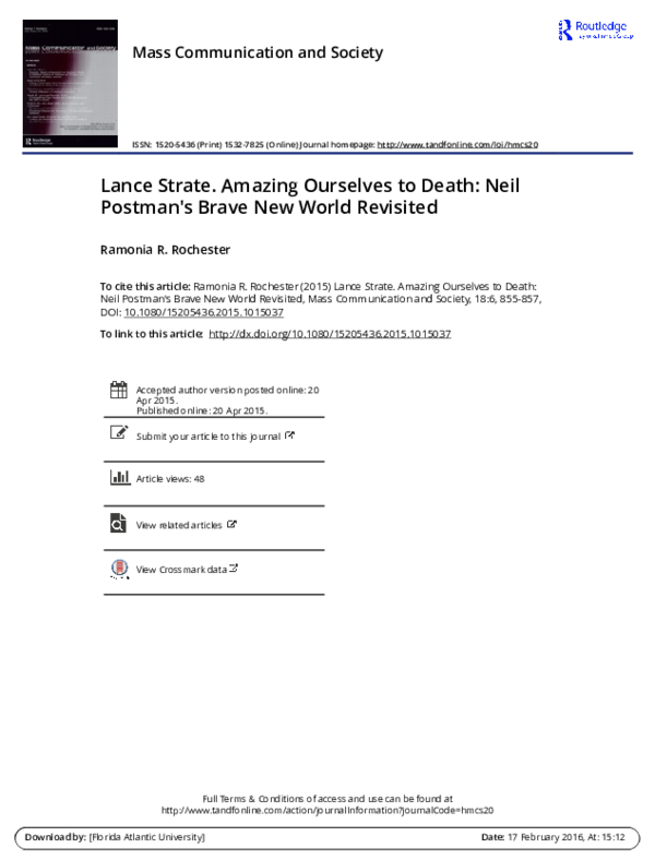 (PDF) Mass Communication and Society Lance Strate. Amazing Ourselves to ...