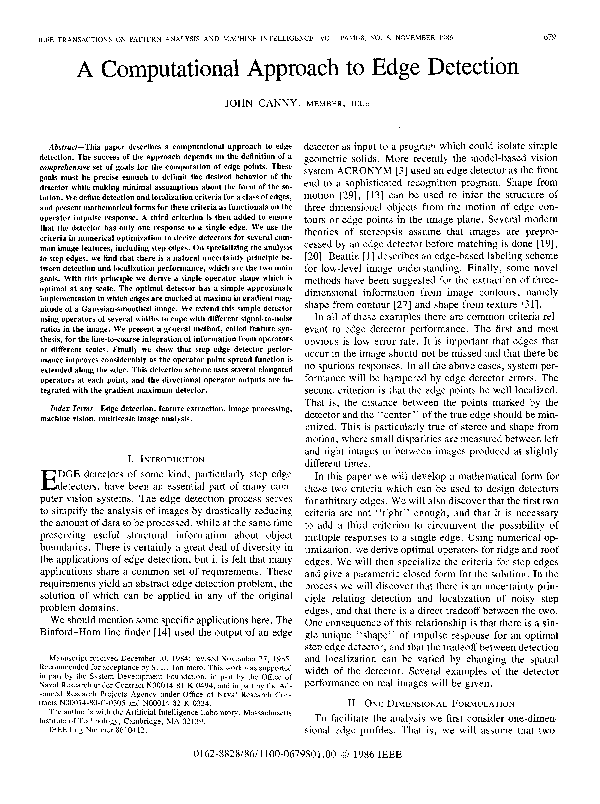 Pdf A Computational Approach To Edge Detection