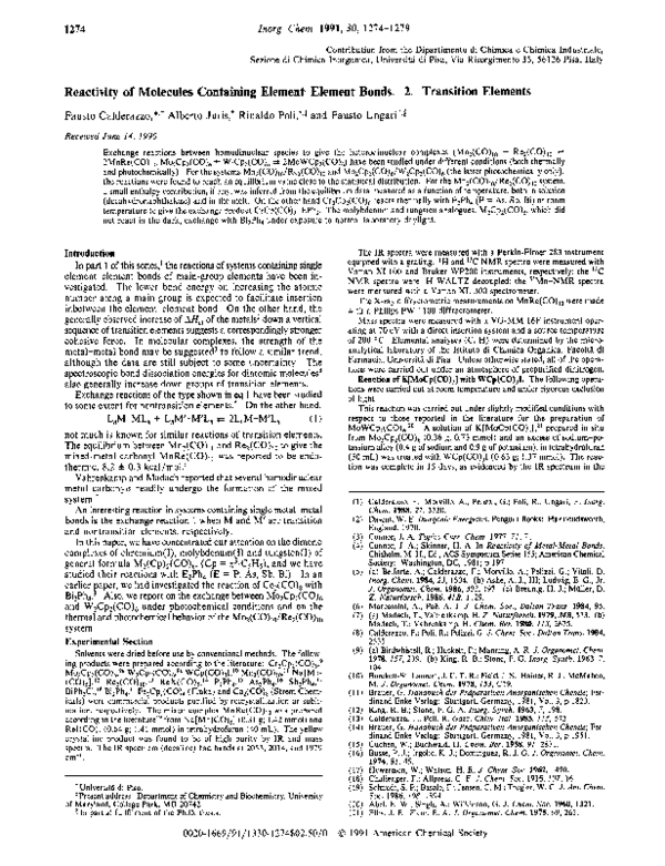 (PDF) Reactivity of molecules containing element-element bonds. 2 ...