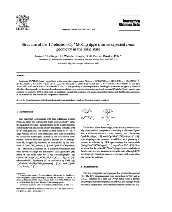 (PDF) Structure of the 17-electron Cp*MoCl2(dppe): an unexpected trans ...