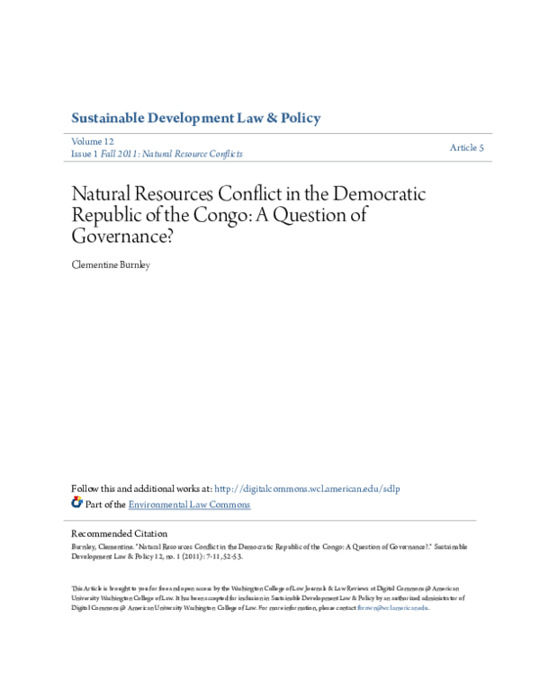 (PDF) Natural Resources Conflict in the DemocraticRepublic of the Congo ...