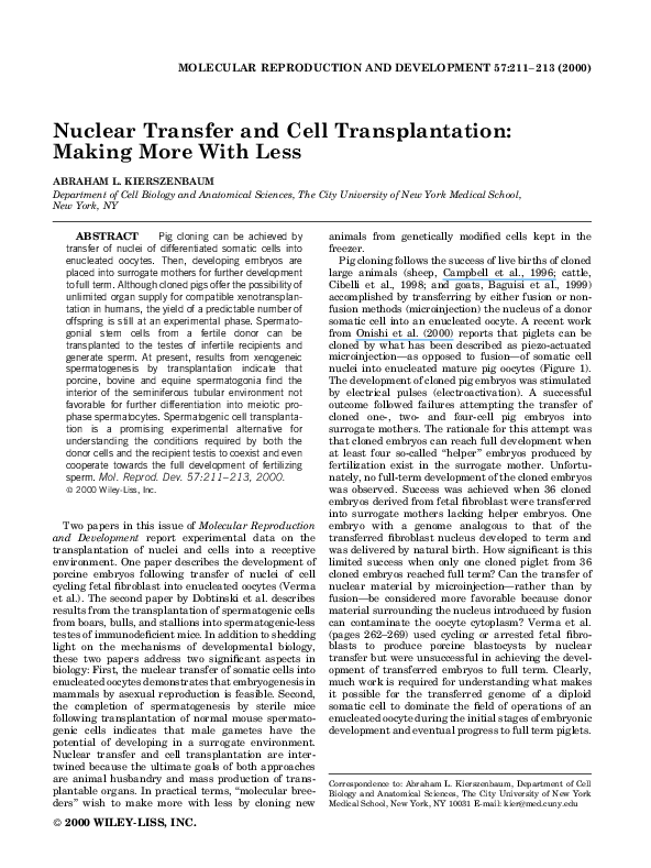 (PDF) Nuclear transfer and cell transplantation: Making more with less