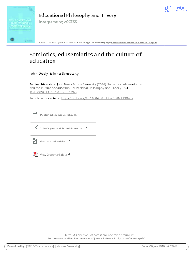 (PDF) Semiotics, Edusemiotics and the culture of education
