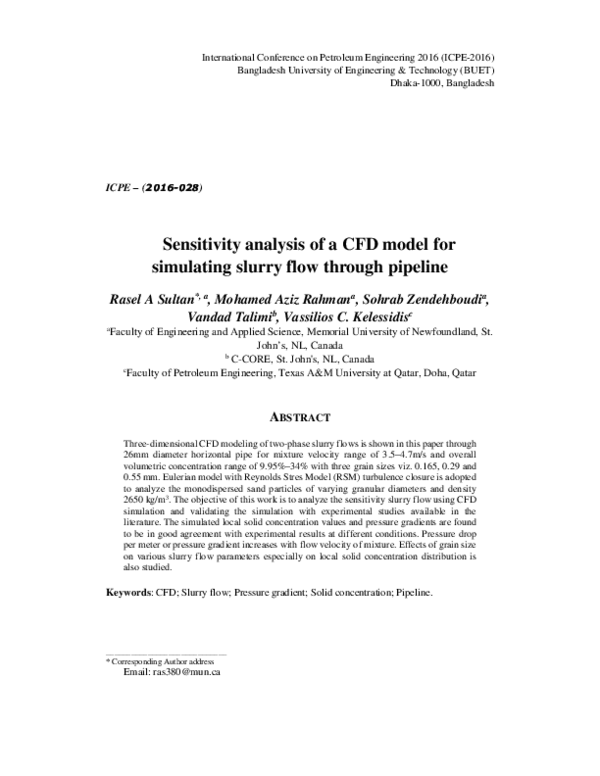 (PDF) Sensitivity analysis of a CFD model for simulating slurry flow through pipeline
