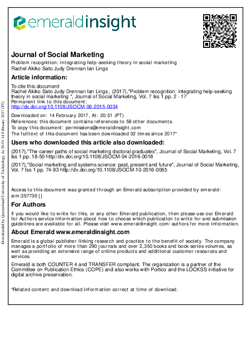 (PDF) Problem recognition: integrating help-seeking theory in social ...