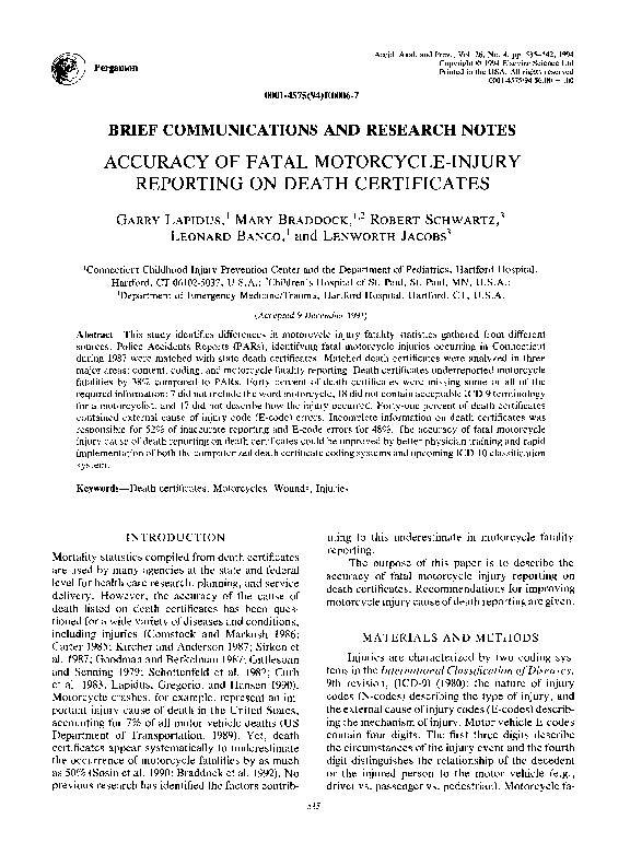 (PDF) Accuracy of fatal motorcycle-injury reporting on death certificates