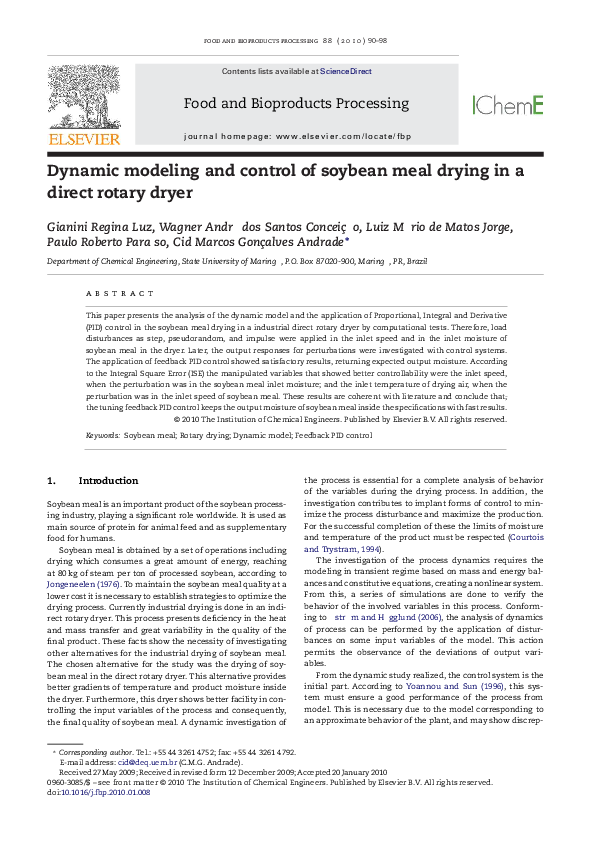 (PDF) Dynamic modeling and control of soybean meal drying in a direct ...