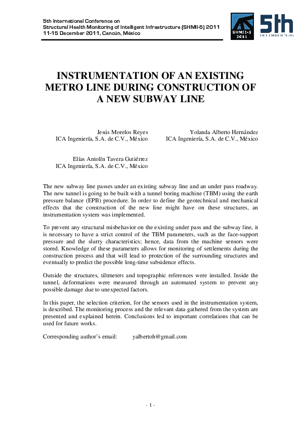 (PDF) INSTRUMENTATION OF AN EXISTING METRO LINE DURING CONSTRUCTION OF ...