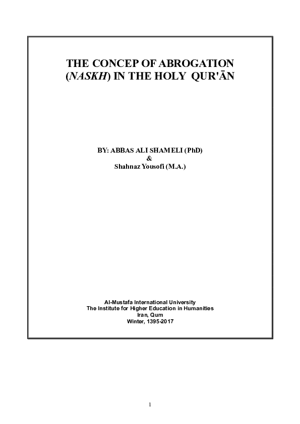 (DOC) THE CONCEP OF ABROGATION (NASKH) IN THE HOLY QUR'ĀN "NASKH" (Abrogation) in The QUR'ĀN