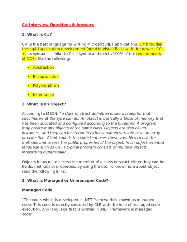 (DOC) C# Interview Questions & Answers | Behzad Shariati - Academia.edu