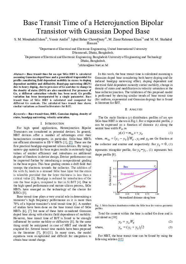 (PDF) Base transit time of a Heterojunction Bipolar Transistor with ...