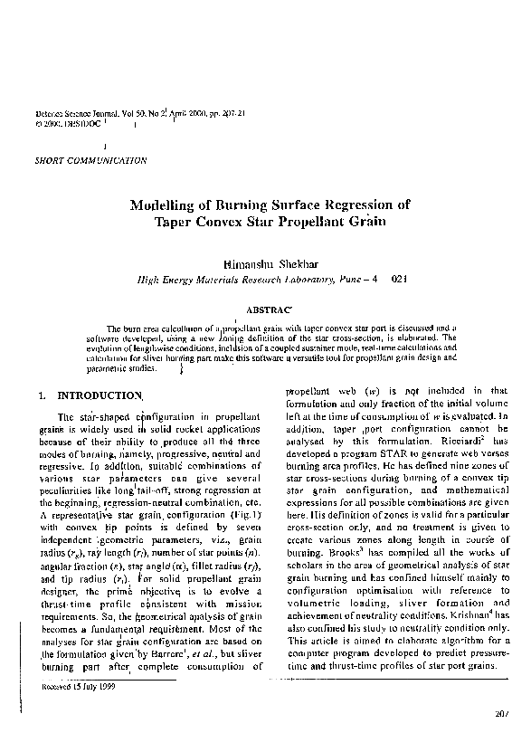 (PDF) Modelling of Burning Surface Regression of Taper Convex Star Propellant Grain