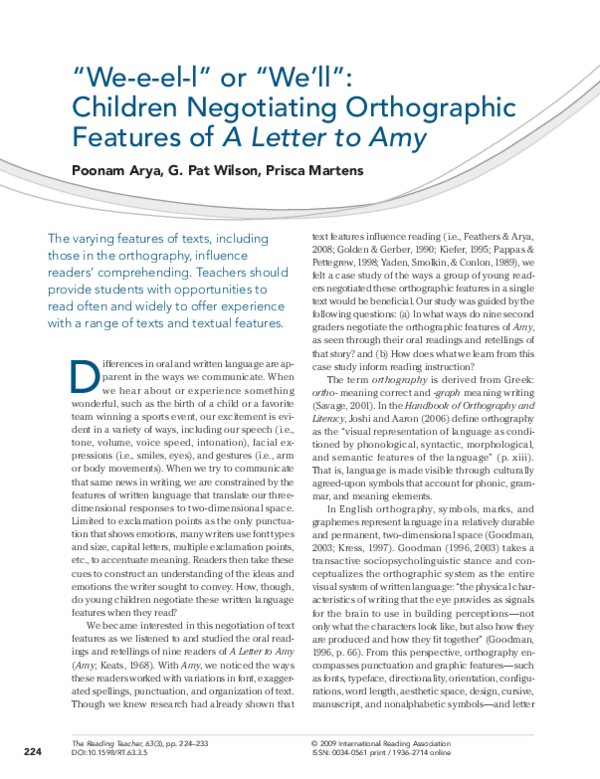 (PDF) “We-e-el-l” or “We'll”: Children Negotiating Orthographic ...