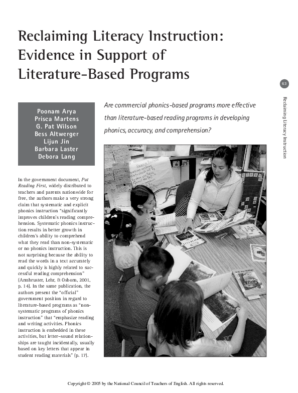 (PDF) Reclaiming Literacy Instruction: Evidence in Support of ...