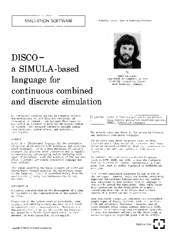 (PDF) DISCO- a SIMULA-based language for continuous combined and ...