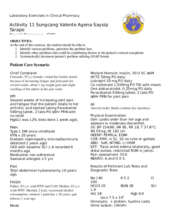 (DOC) Patient Care Scenario Laboratory Exercises in Clinical Pharmacy