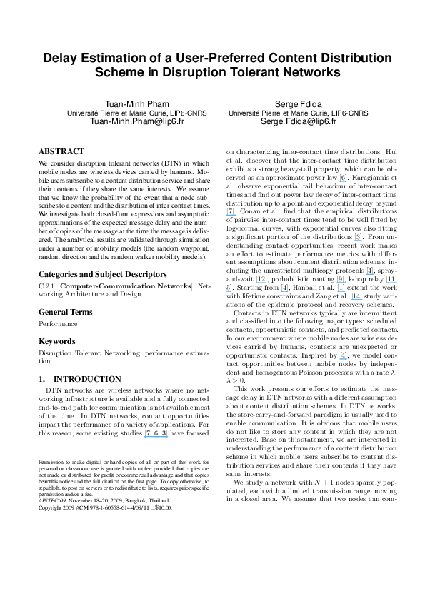 (PDF) Delay estimation of a user-preferred content distribution scheme in disruption tolerant ...