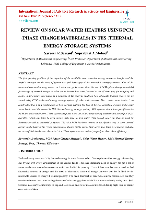 (PDF) REVIEW ON SOLAR WATER HEATERS USING PCM (PHASE CHANGE MATERIALS ...