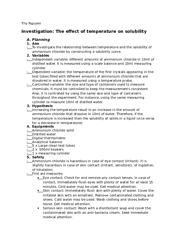 (DOC) Investigation: The effect of temperature on solubility
