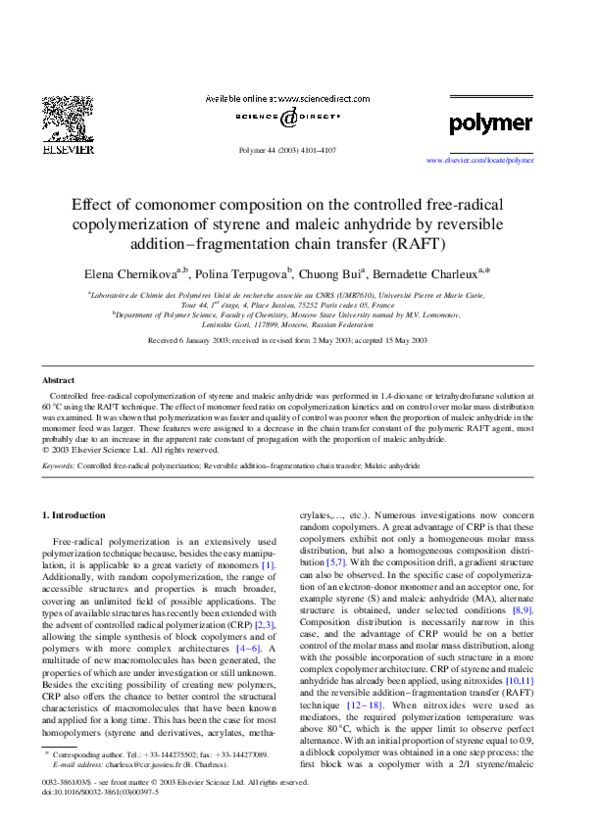 (PDF) Effect of comonomer composition on the controlled free-radical ...