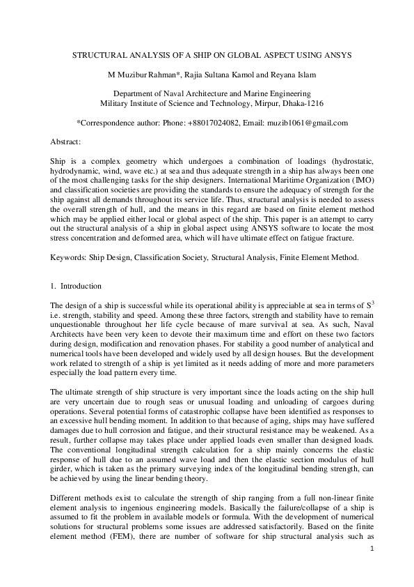 (PDF) STRUCTURAL ANALYSIS OF A SHIP ON GLOBAL ASPECT USING ANSYS ...