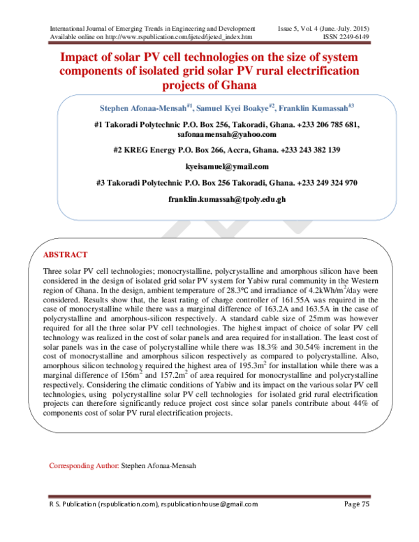 (PDF) Solar PV Technology Effects on Rural Electrification